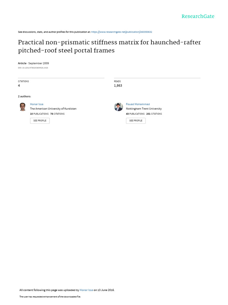 Practical Non-Prismatic Stiffness Matrix For Haunc | PDF | Stiffness ...