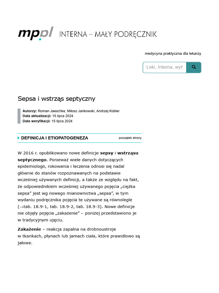 Sepsa I Wstrząs Septyczny | PDF
