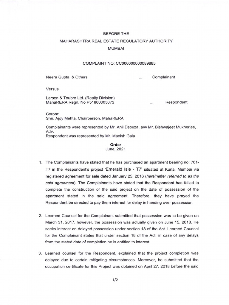 Neera's Rera Complaint and Order | PDF | Private Law | Common Law