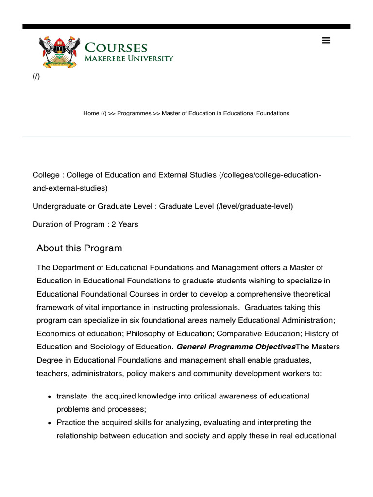 Master of Education in Educational Foundations | PDF | Learning ...