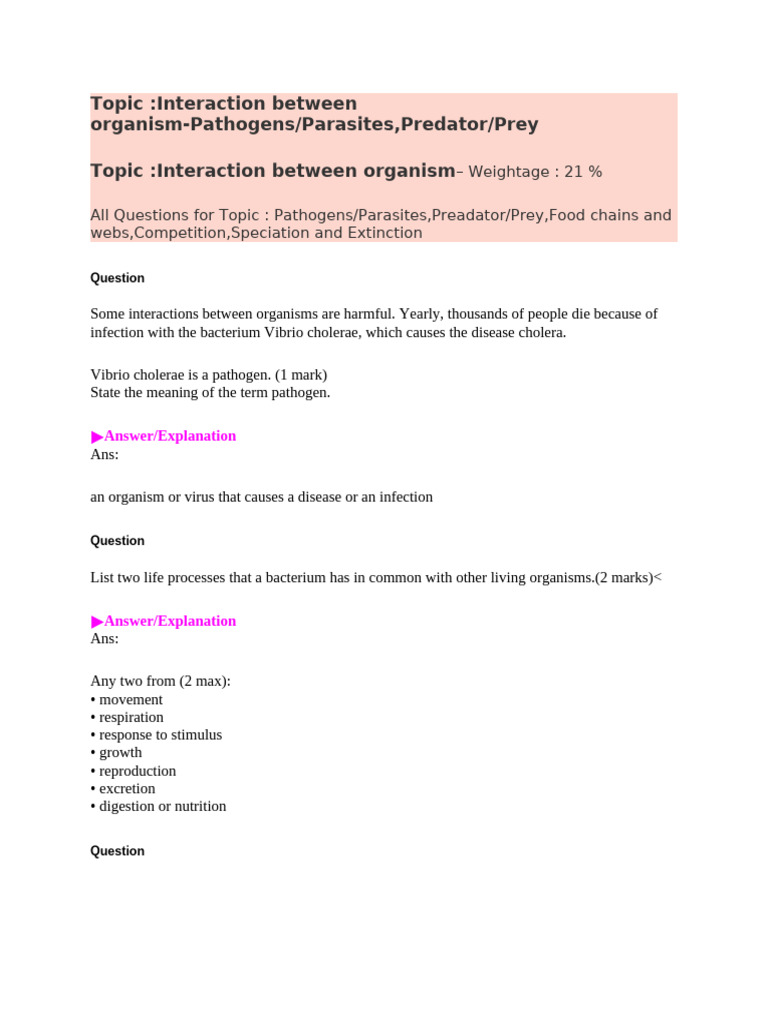 Interactions Between Organisms 2 | PDF | Pathogen | Infection