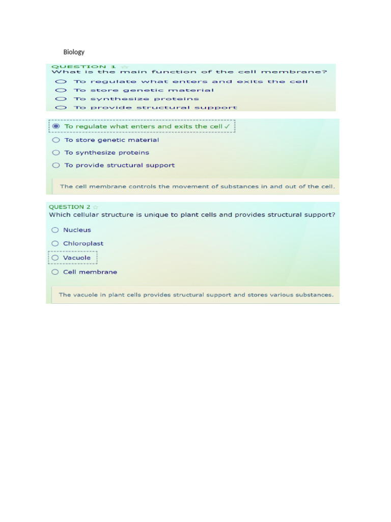 Cell Structure and Function Answers | PDF