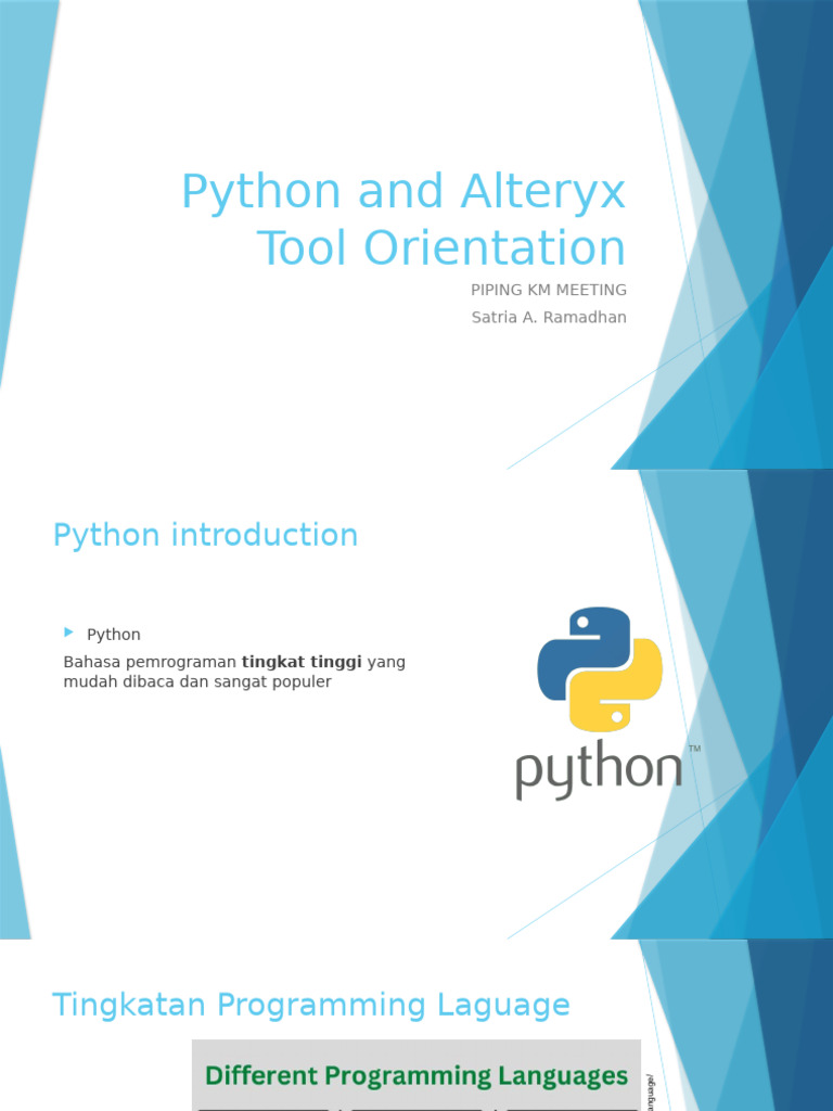 KM Meeting - Python and Alteryx Orientation | PDF | Python (Programming Language) | Integrated ...
