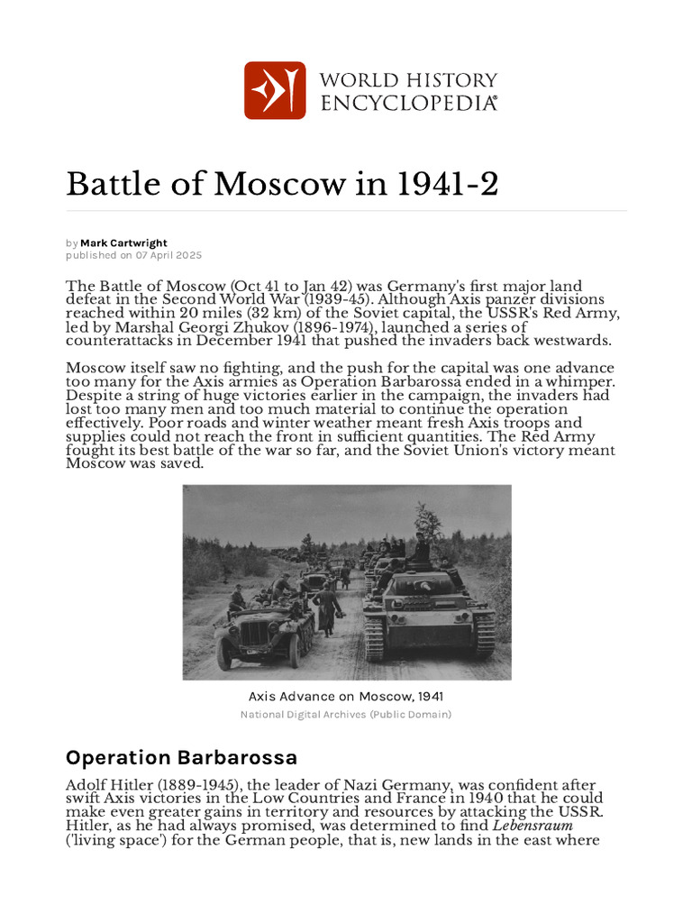 Battle of Moscow in 1941-2 - World History Encyclopedia | PDF ...