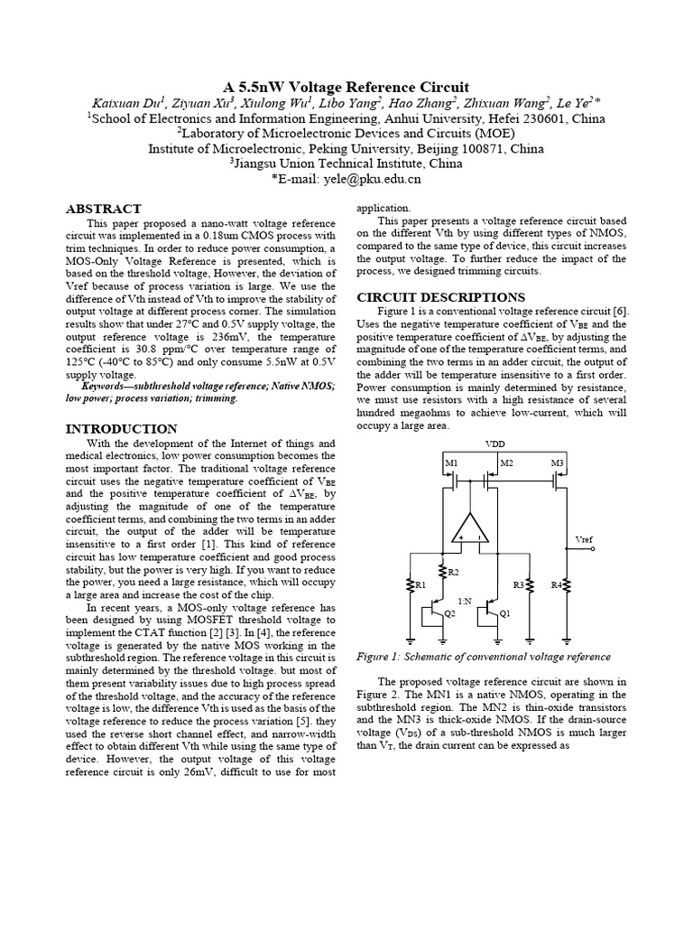 A - 5.5nW - Voltage - Reference - Circuit 1 | PDF | Mosfet | Electricity