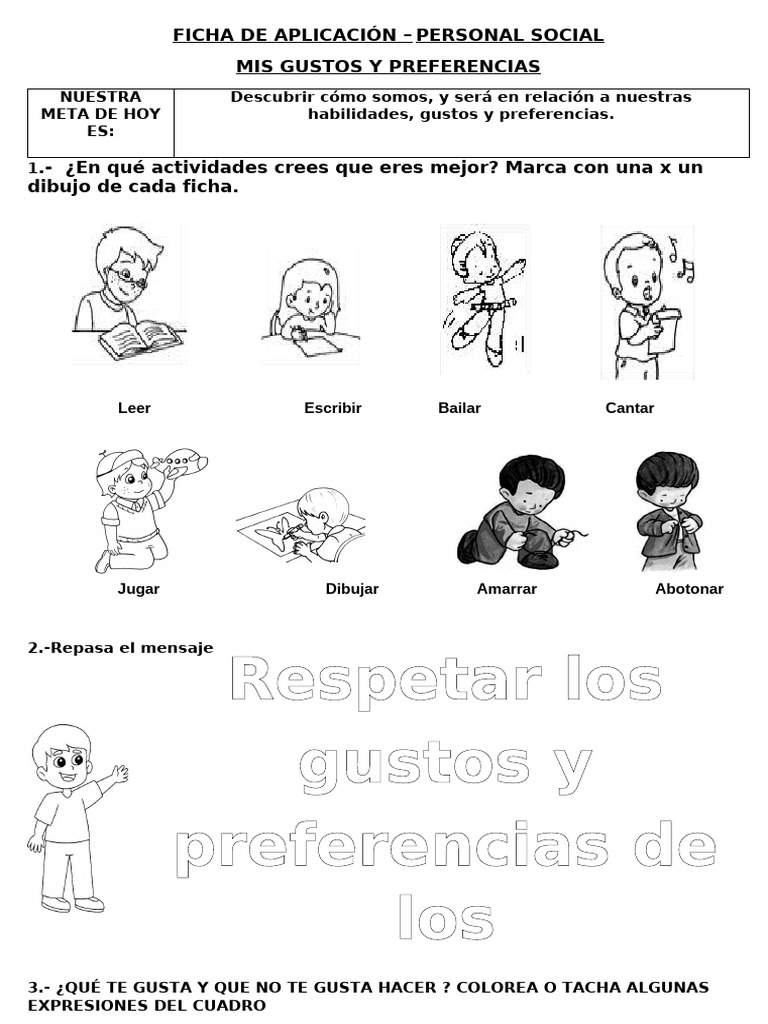Ficha de Gustos y Preferencias Infantil | PDF