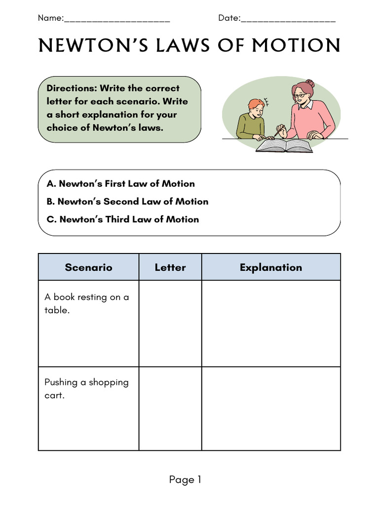 Newton's Laws of Motion Physics Worksheet | PDF | Force | Newton's Laws ...
