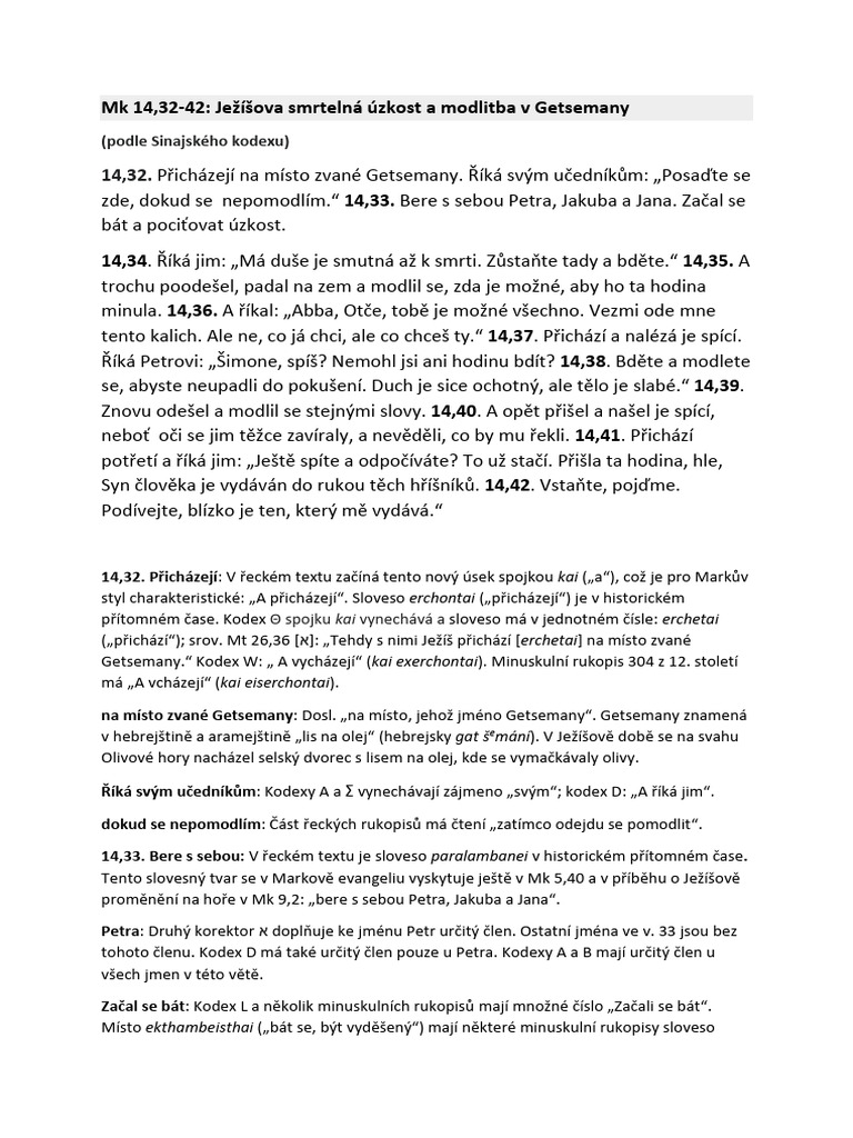 Modlitba v Getsemane Mk 14 | PDF