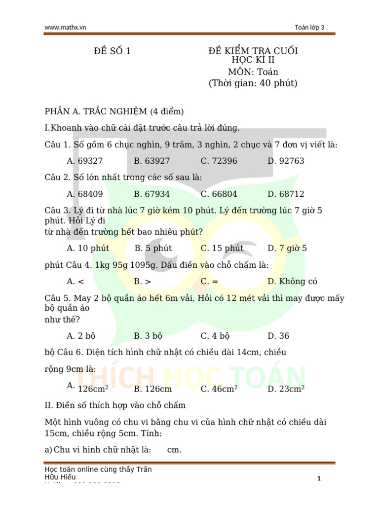 10 ĐỀ THI CUỐI KÌ 2 LỚP 3 - Dapan | PDF