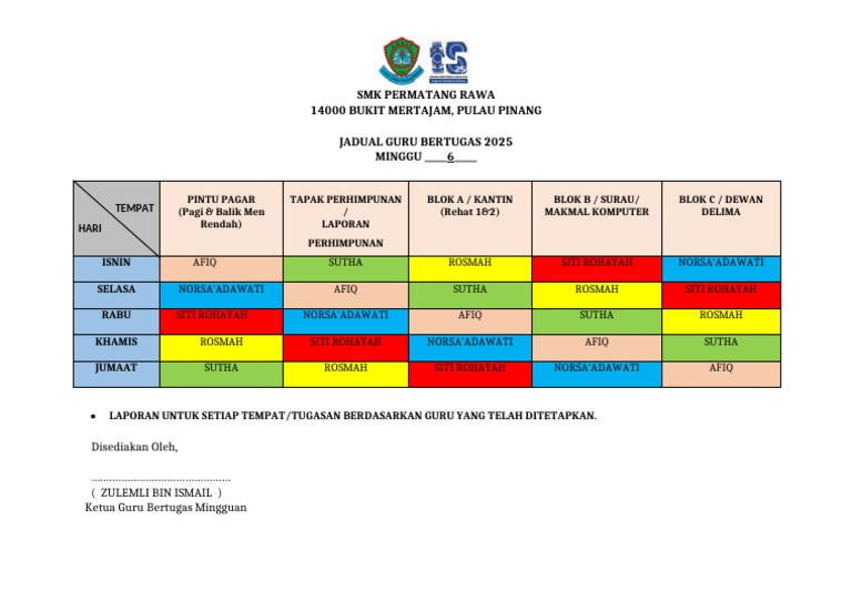 Jadwal Guru SMK Permatang Rawa 2025 | PDF