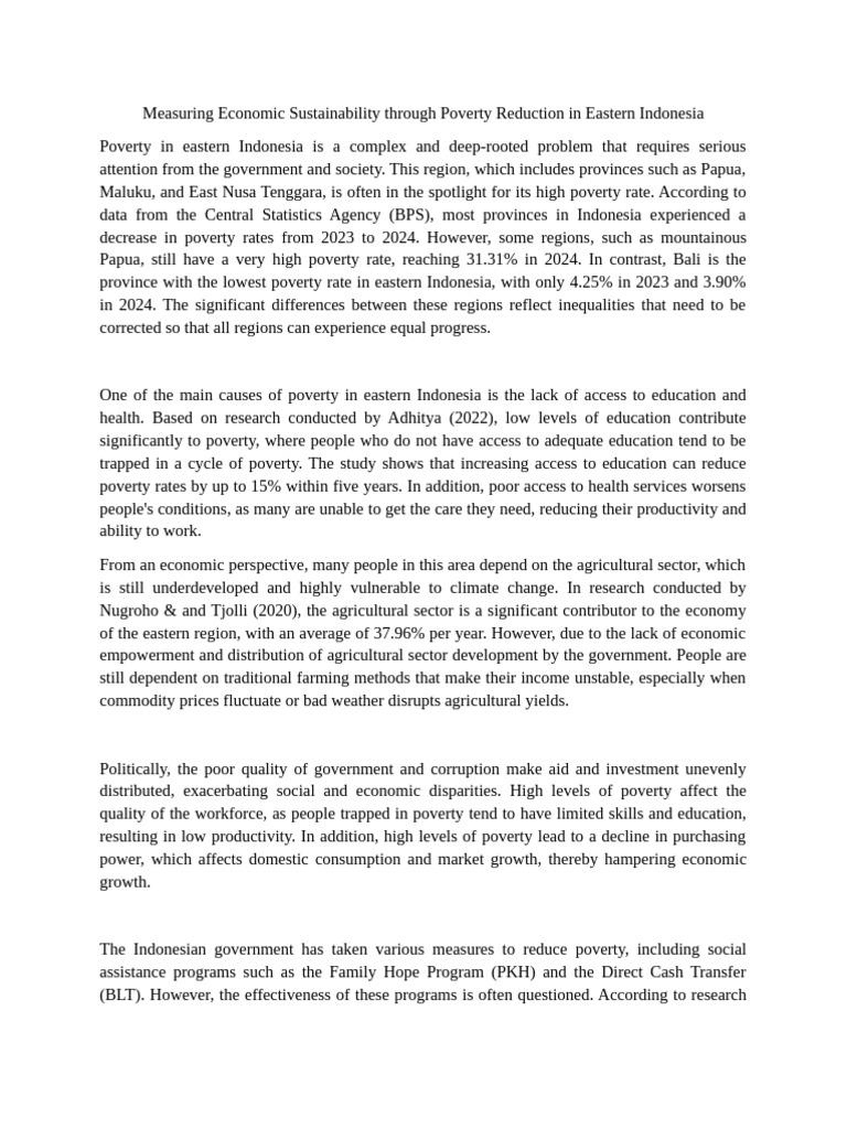 Measuring Economic Sustainability Through Poverty Reduction in Eastern ...