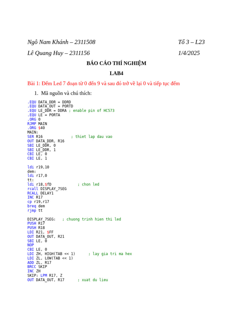 Báo cáo Lab4 Tổ 3_L23 | PDF