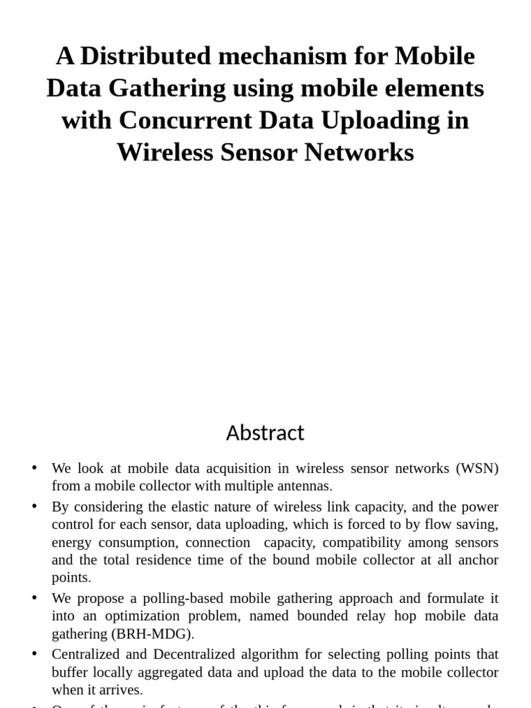 A Distributed Mechanism For Mobile Data Gathering Using | PDF | Wireless Sensor Network ...