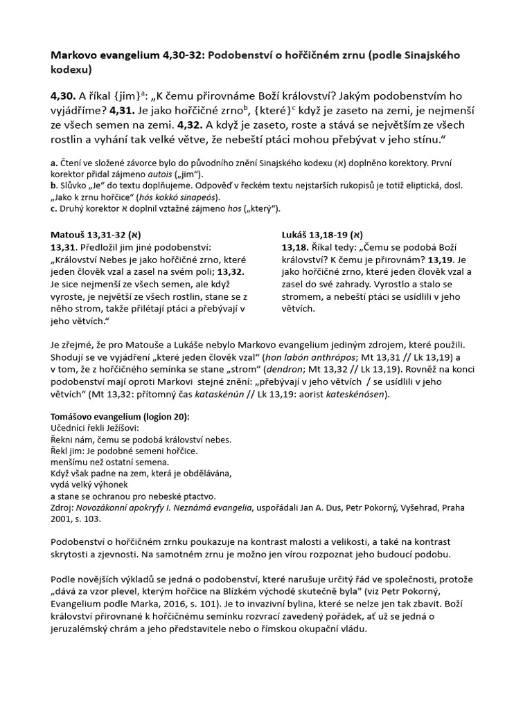 Podobenstvi o Horcicnem Zrnu Podle Marko | PDF