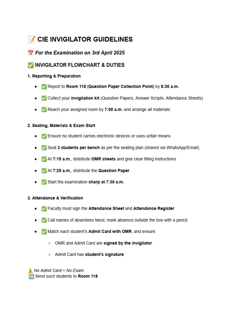 CIE Invigilator Guidelines for 2025 Exam | PDF