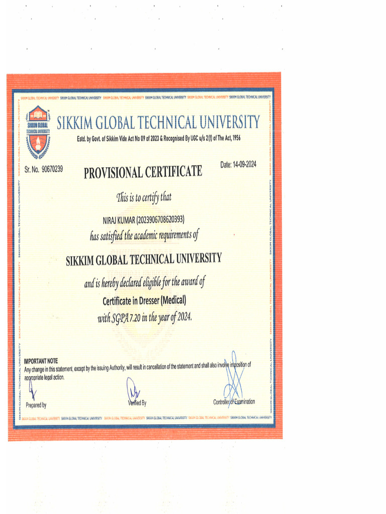 Niraj Kumar Provisional Certificate | PDF