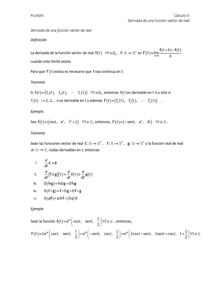 CIII 03 Derivada de una función vector de real | PDF | Curva | Derivado