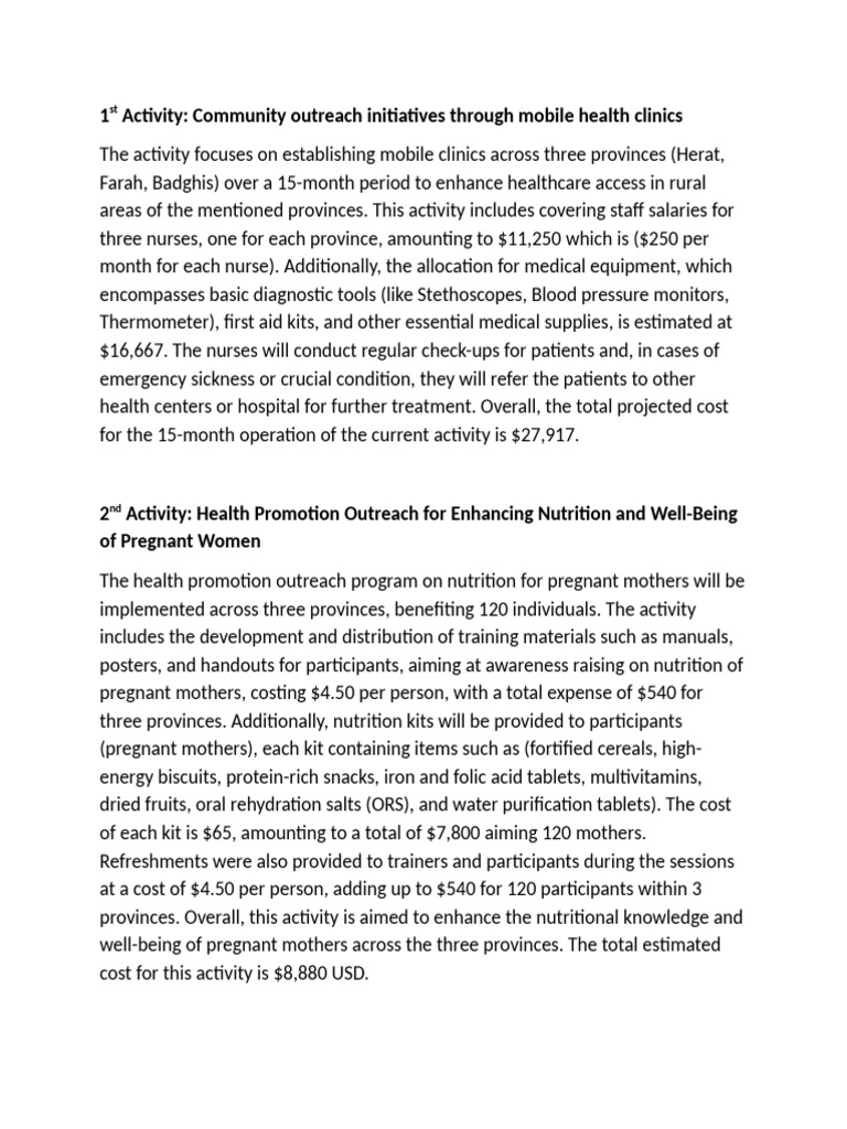 Narrative Activities (Health Sector) | PDF | Hygiene | First Aid