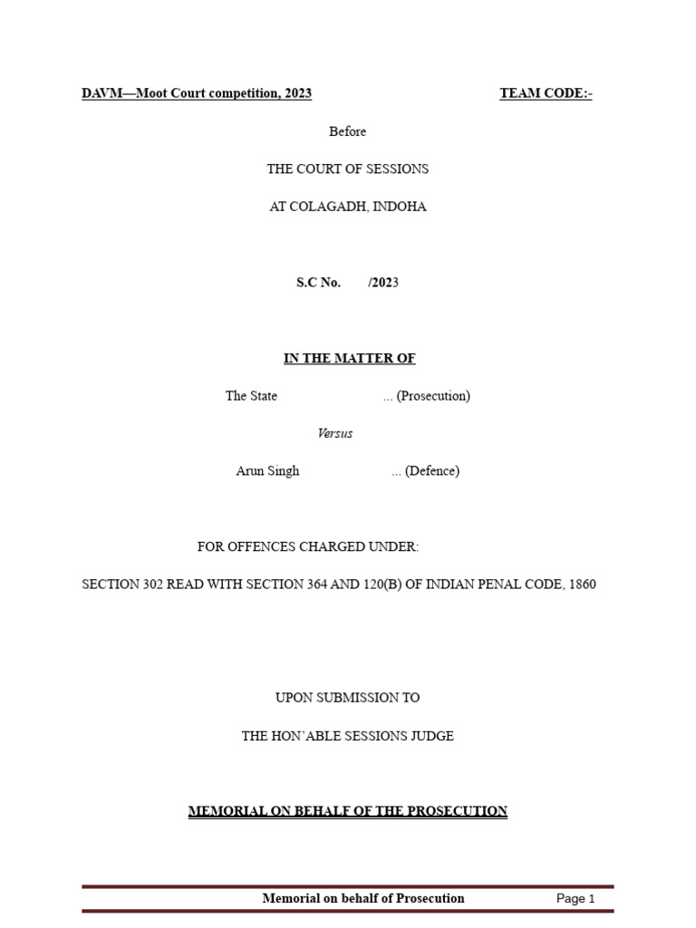 7th Sem Prosecution Memorial PDF | PDF | Prosecutor | Murder