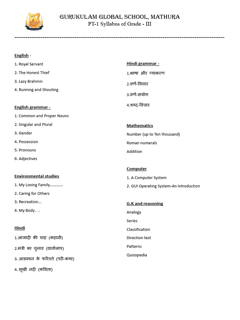 class 3rd PT 1 Syllabus.docx | PDF