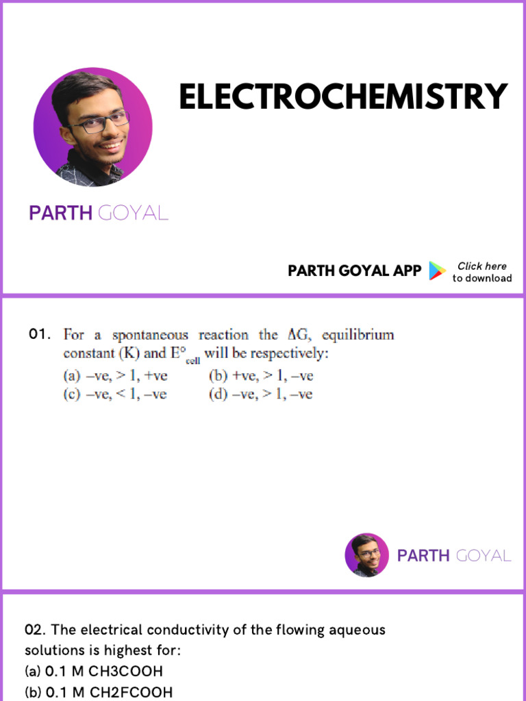 Electrochemistry 60 MCQs | PDF | Electrochemistry | Anode