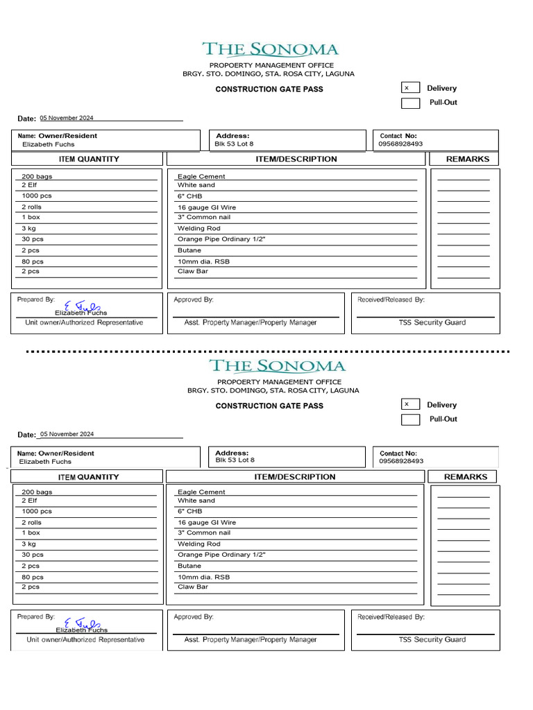 TS-Construction Gate Pass Form - 05 Nov 2024 | PDF