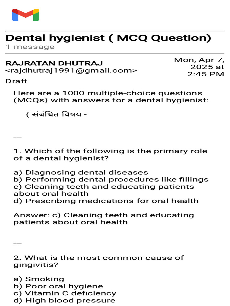 Dental Hygienist MCQ Study Guide | PDF | Human Tooth | Oral Hygiene