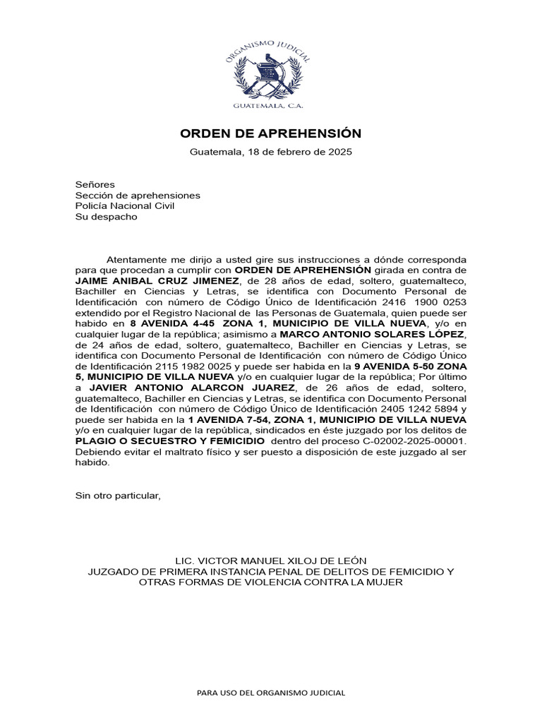Orden de Aprehensión | PDF