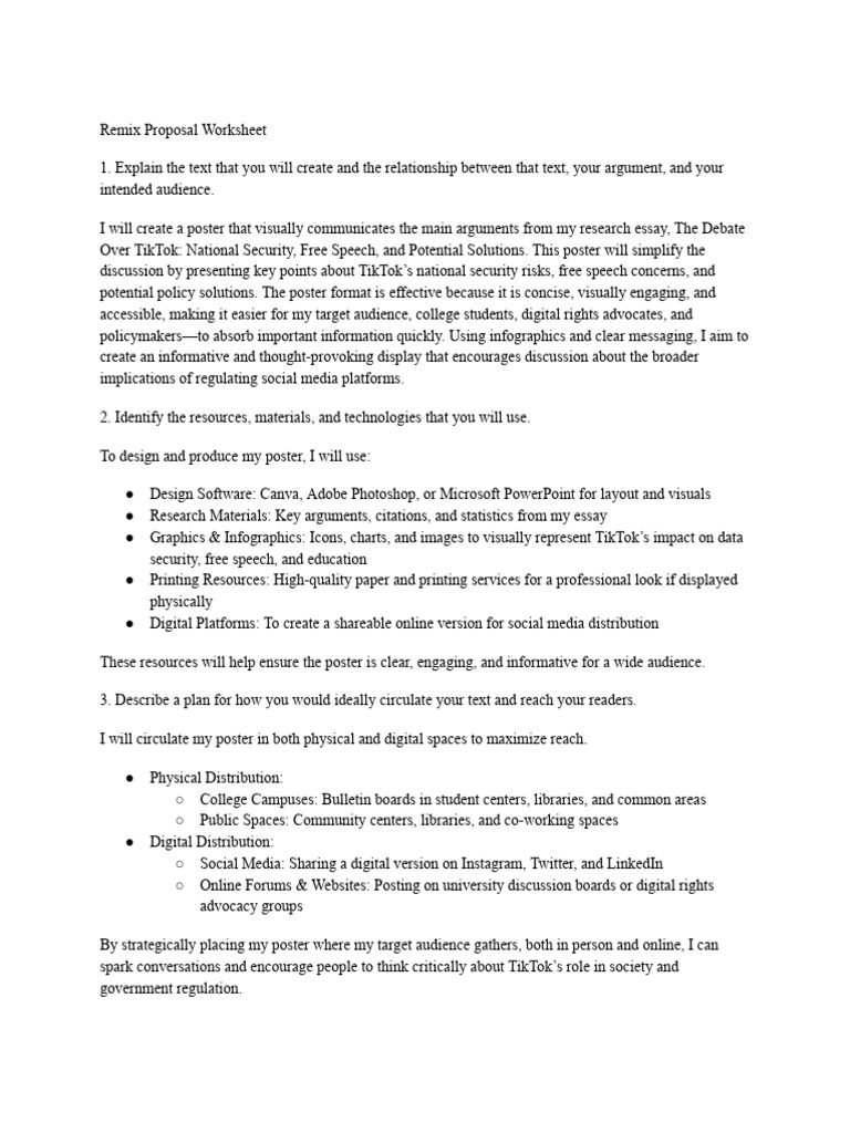 Remix Proposal Worksheet | PDF | Infographics | Social Media