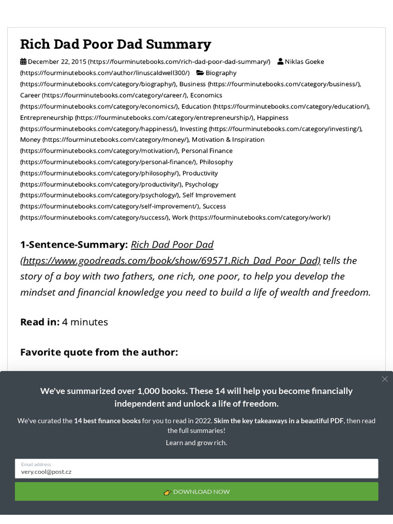 Rich Dad Poor Dad Book Summary | PDF | Economies
