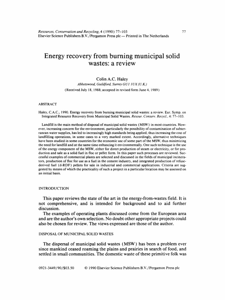 Haley 1990 | PDF | Incineration | Municipal Solid Waste