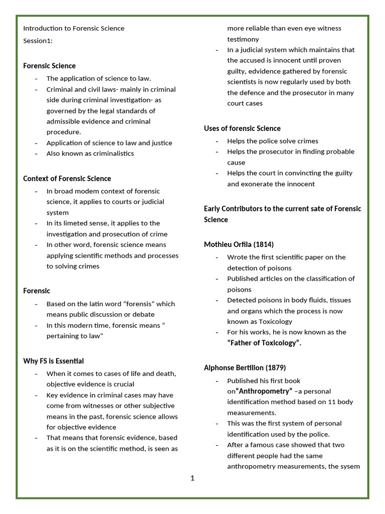 Introduction to Forensic Science Overview | PDF | Forensic Science ...