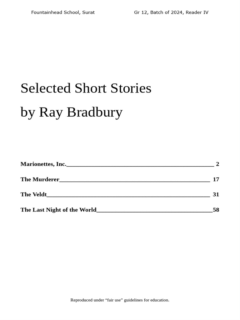 Selected Short Stories by Ray Bradbury: Fountainhead School, Surat GR ...