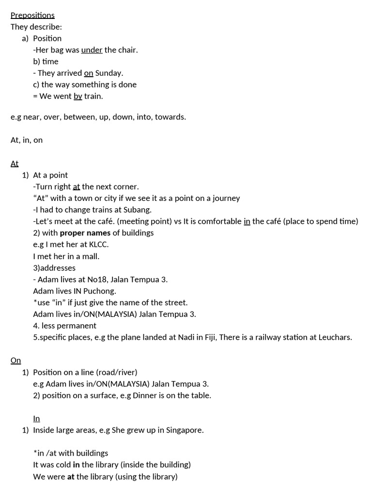 Prepositions notes | PDF