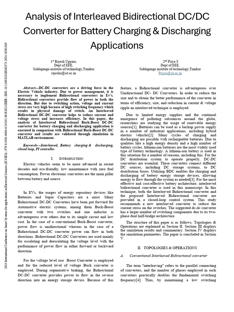 Analysis of Interleaved Bidirectional DC DC Converter For Battery Charging Amp Discharging ...