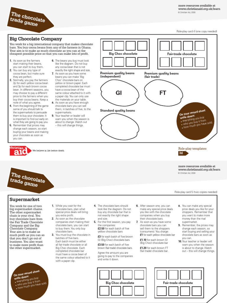 Chocolate Trade Game Role Play Templates - tcm16 38180 | PDF ...