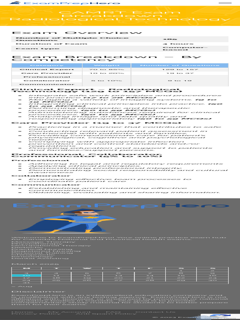 CAMRT Exam Overview and Breakdown | PDF | Multiple Choice | Mental Disorder