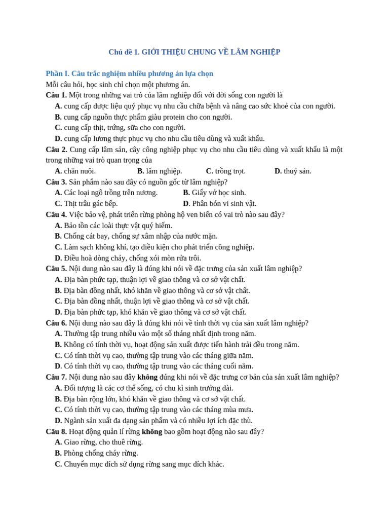 Đề Cương Ôn Tập Cuối Kì I CN12 | PDF