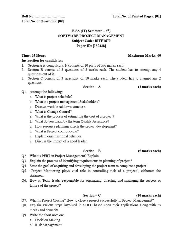 Previous Paper Software Project Management | PDF | Project Management ...