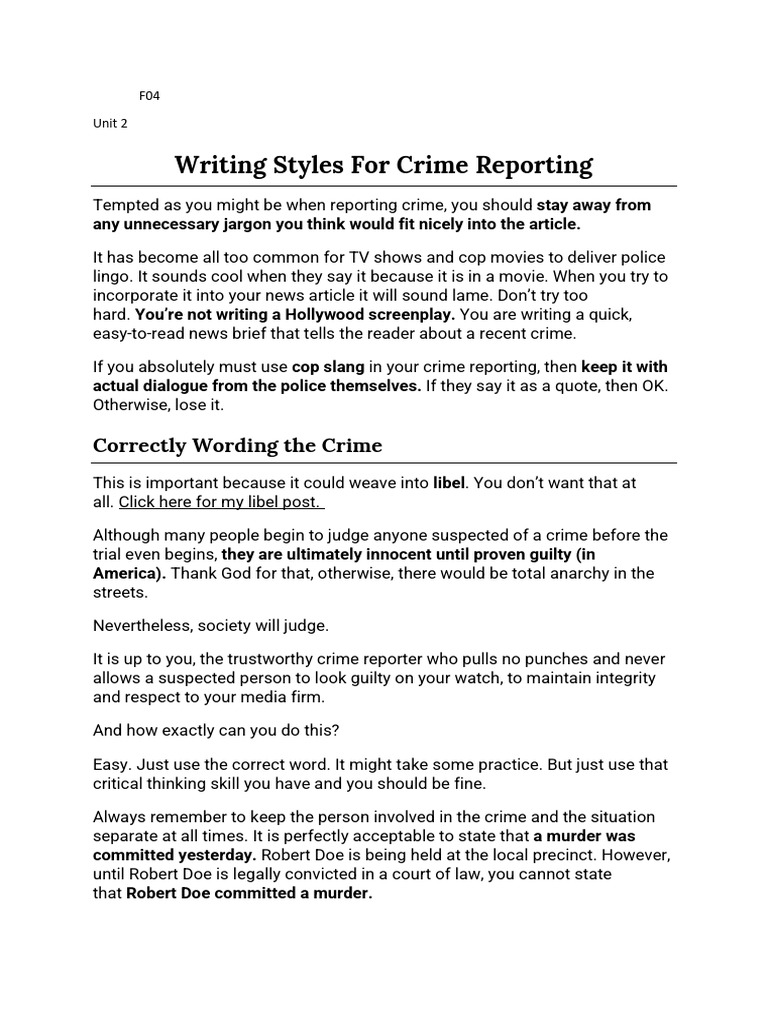 Crime Reporting Writing Styles Guide | PDF