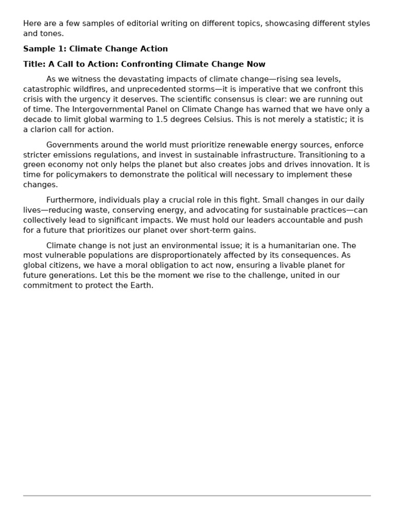 Editorial Writing Samples on Key Issues | PDF | Climate Change | Mental ...