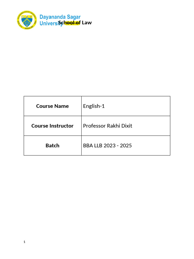 English-1 Course Overview for BBA LLB | PDF | Essays | Critical Thinking