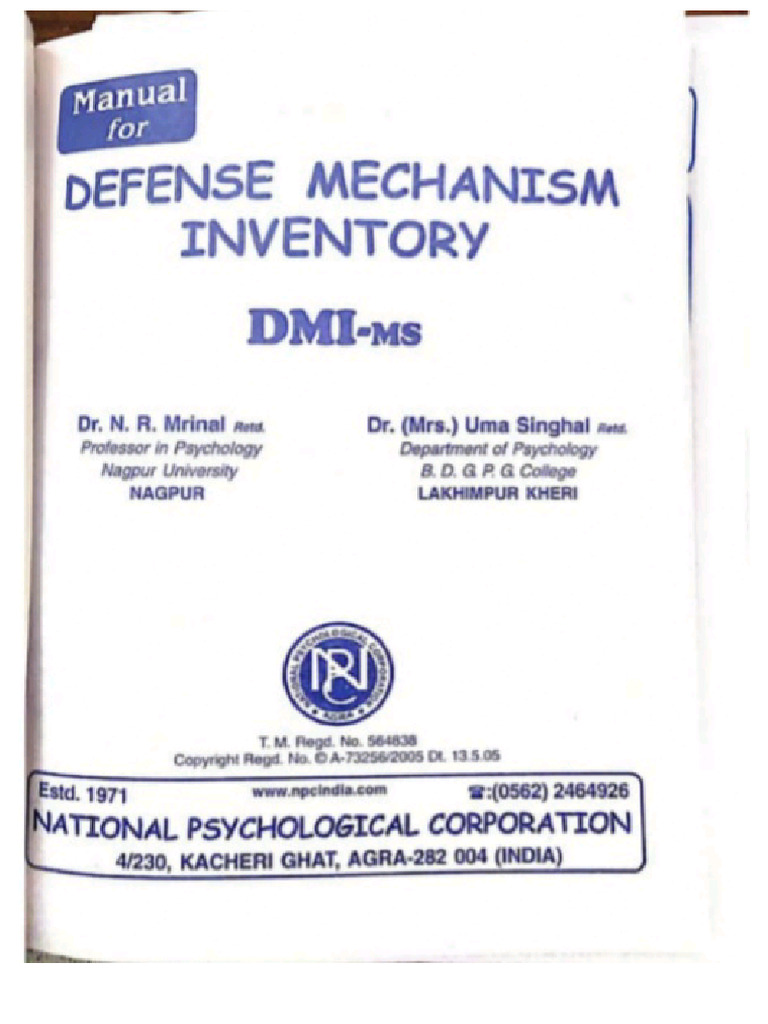 Defence Mechanisms Inventory Manual | PDF