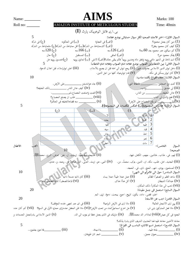 B.A Final Year Arabic A 05 Feb | PDF