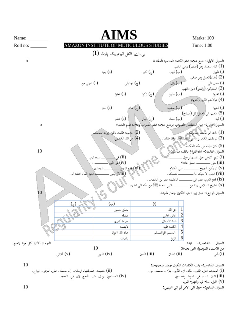 B.A Final Year Arabic A 18 Dec | PDF
