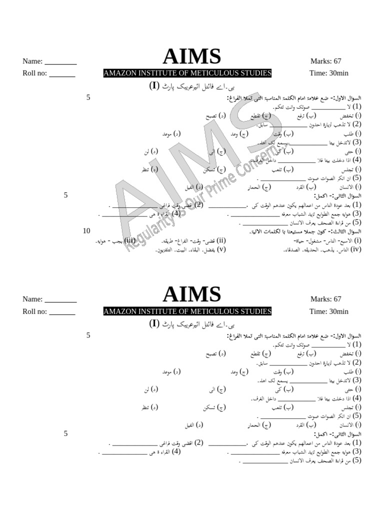 B.A Final Year Arabic A 13 Nov | PDF
