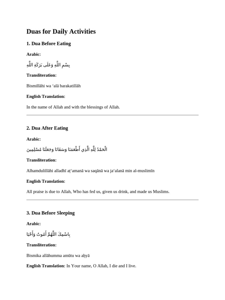 Duas For Daily Activities | PDF | Religious Belief And Doctrine ...