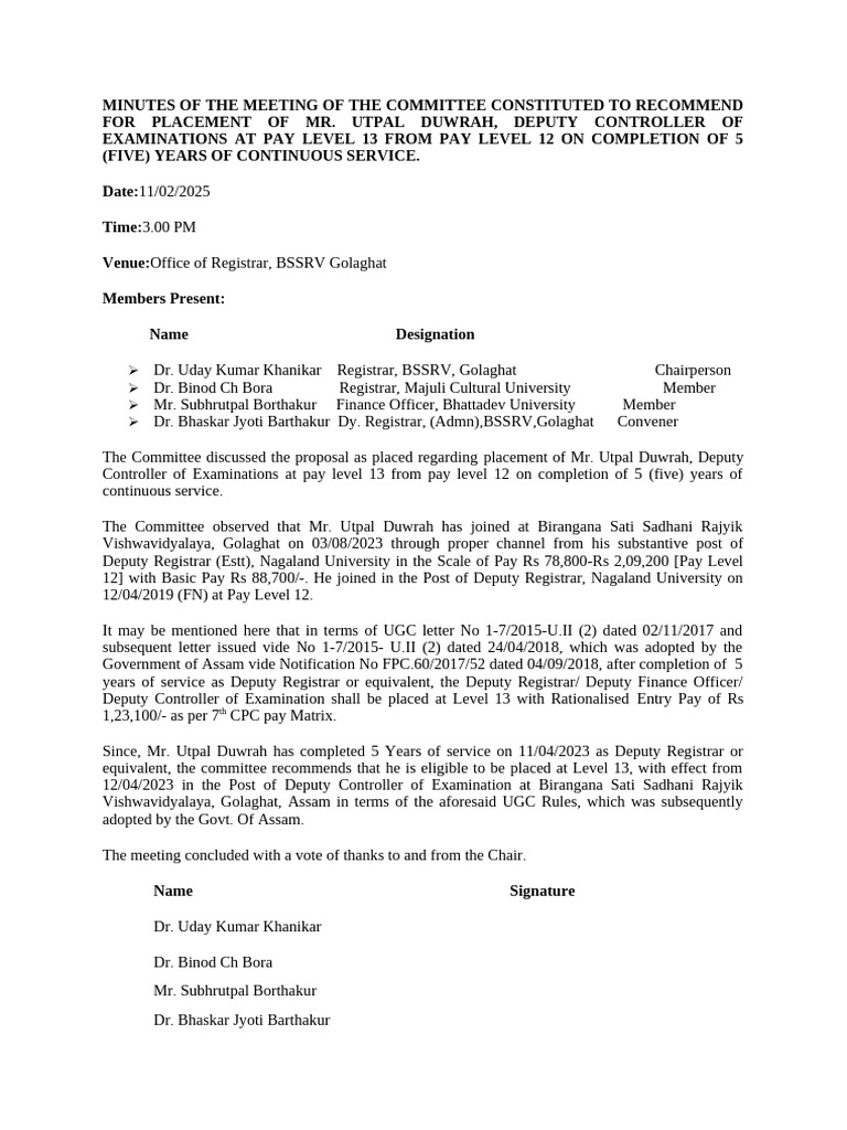 Draft Minute - Scale Upgradation | PDF | Governance