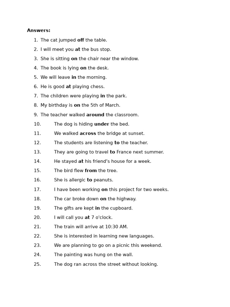 Prepositions for Class 9: Examples | PDF