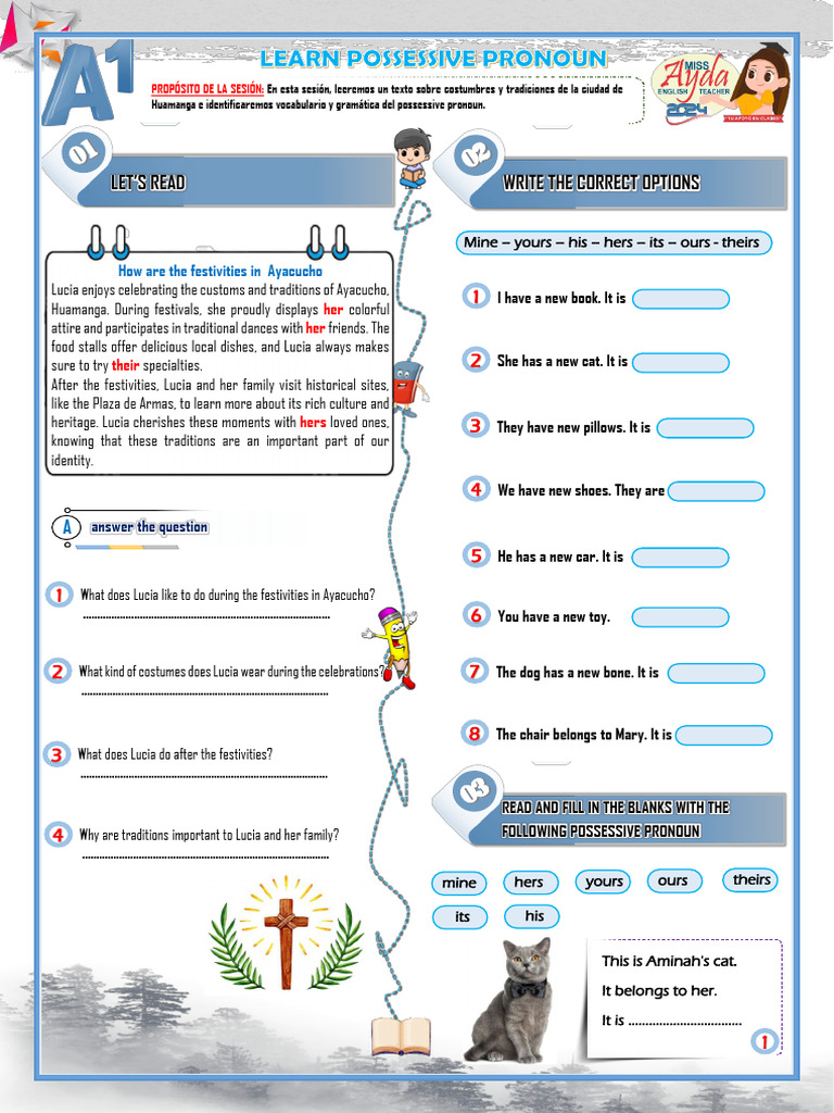 FICHA 04 _ UND 01 _ SEM 02 _ JEC _ A1 _ LEARN POSSESSIVE PRONOUN | PDF | Linguistic Typology ...
